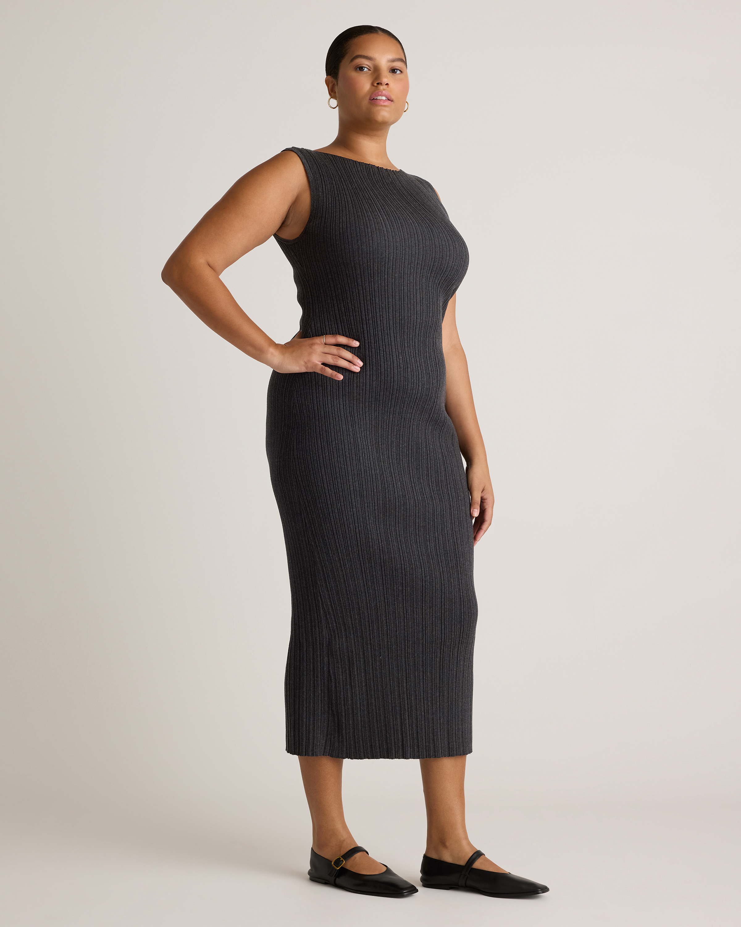 QUINCE Quince Cotton Cashmere Ribbed Midi Dress